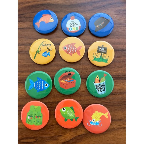 UNBRANDED | Party Supplies | Gone Fishing Button Pins Round Badges Nwt ...